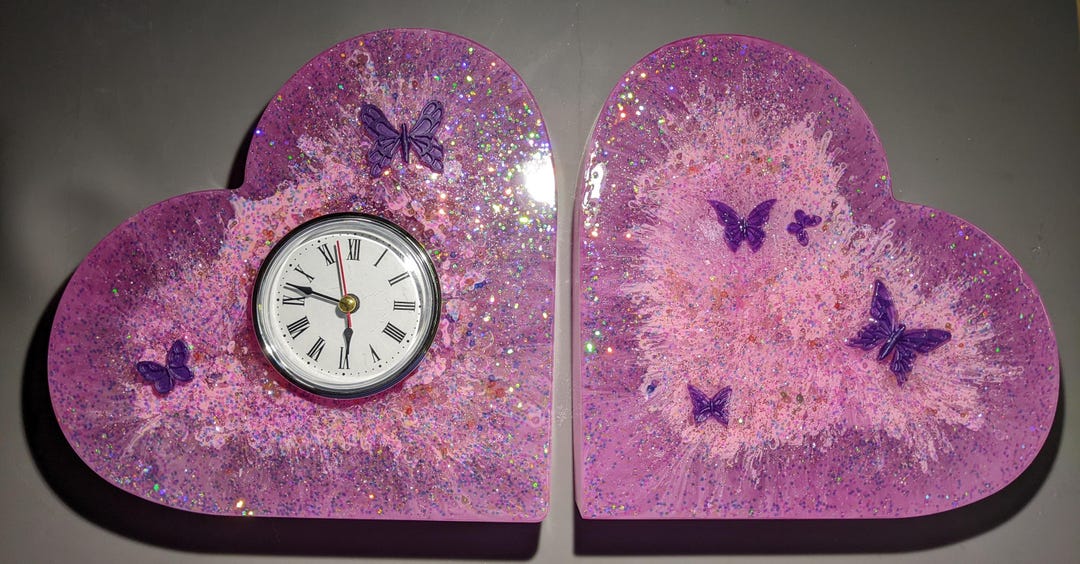 Heart Shaped Bookends With Quartz Clock in One. They Are Approximately ...