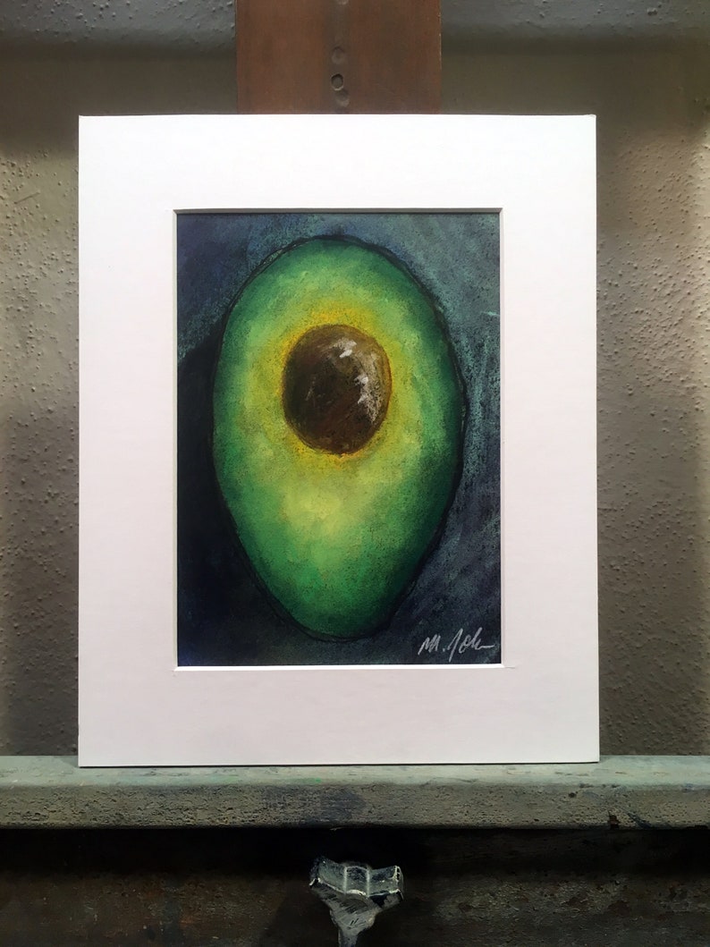 Avocado - Small Original Pastel Painting Fruit Kitchen California ...