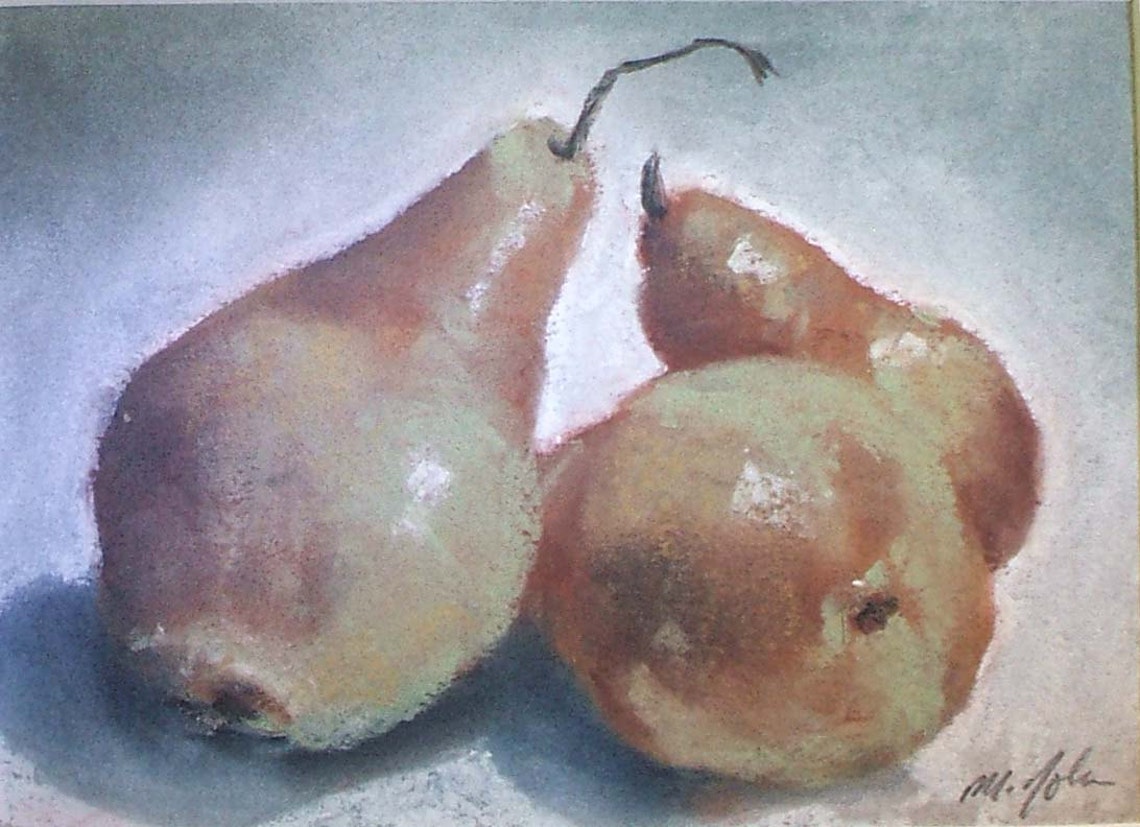 Brown Pears - Small Original Pastel Painting Still Life Fruit Kitchen ...