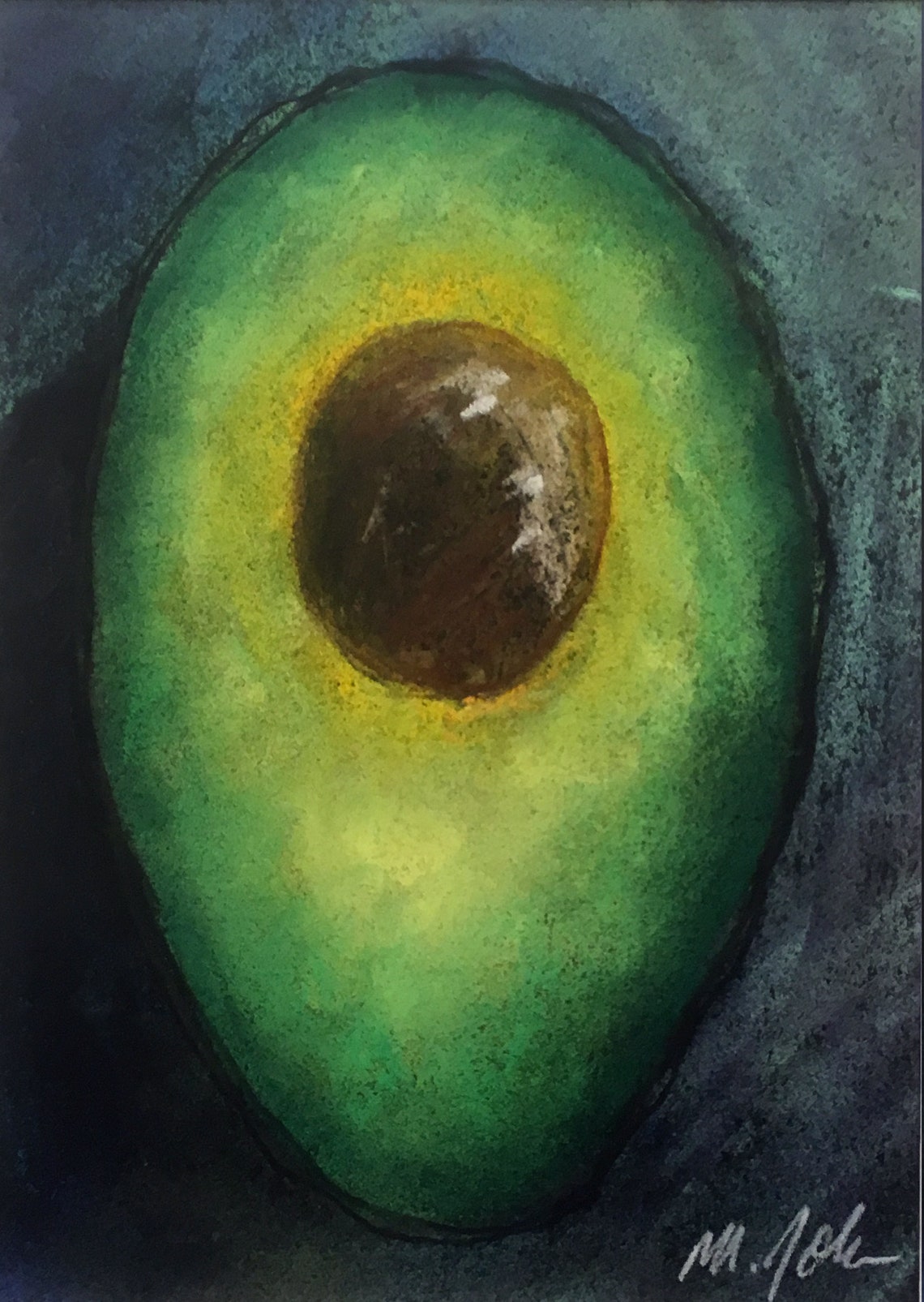 Avocado - Small Original Pastel Painting Fruit Kitchen California ...