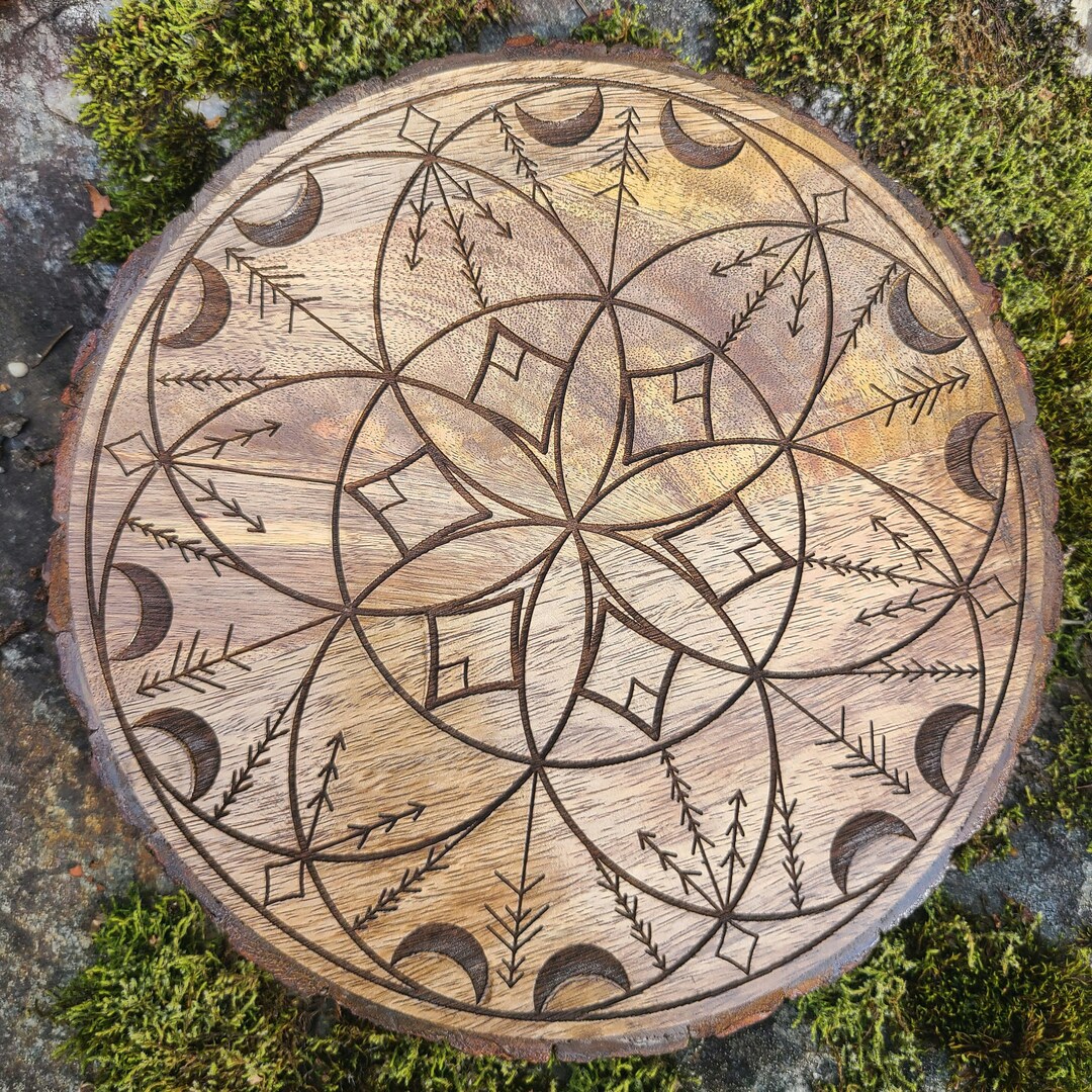 Mountain and Moon Crystal Grid Mandala Hand-drawn Sacred Geometry ...