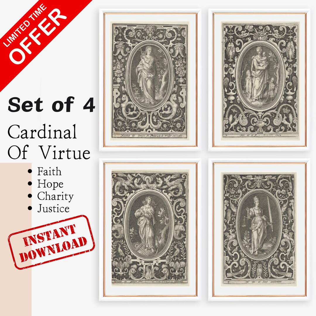 Cardinal Og Virtue Digital, Vintage Catholic Sentimental Gift, Triptych ...