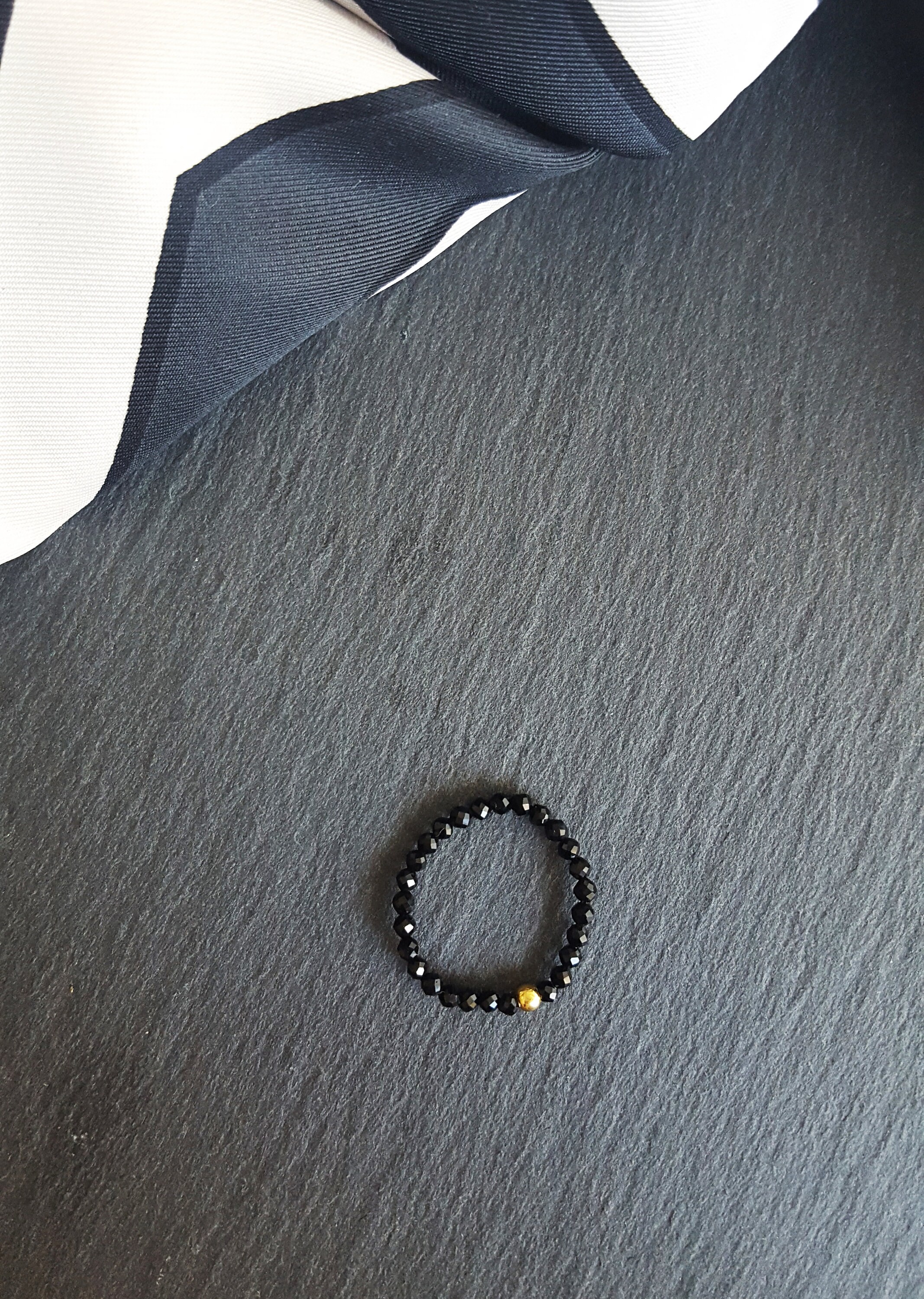 Black Spinel Stretch Ring: Beaded Gemstone Stackable Ring - Etsy UK