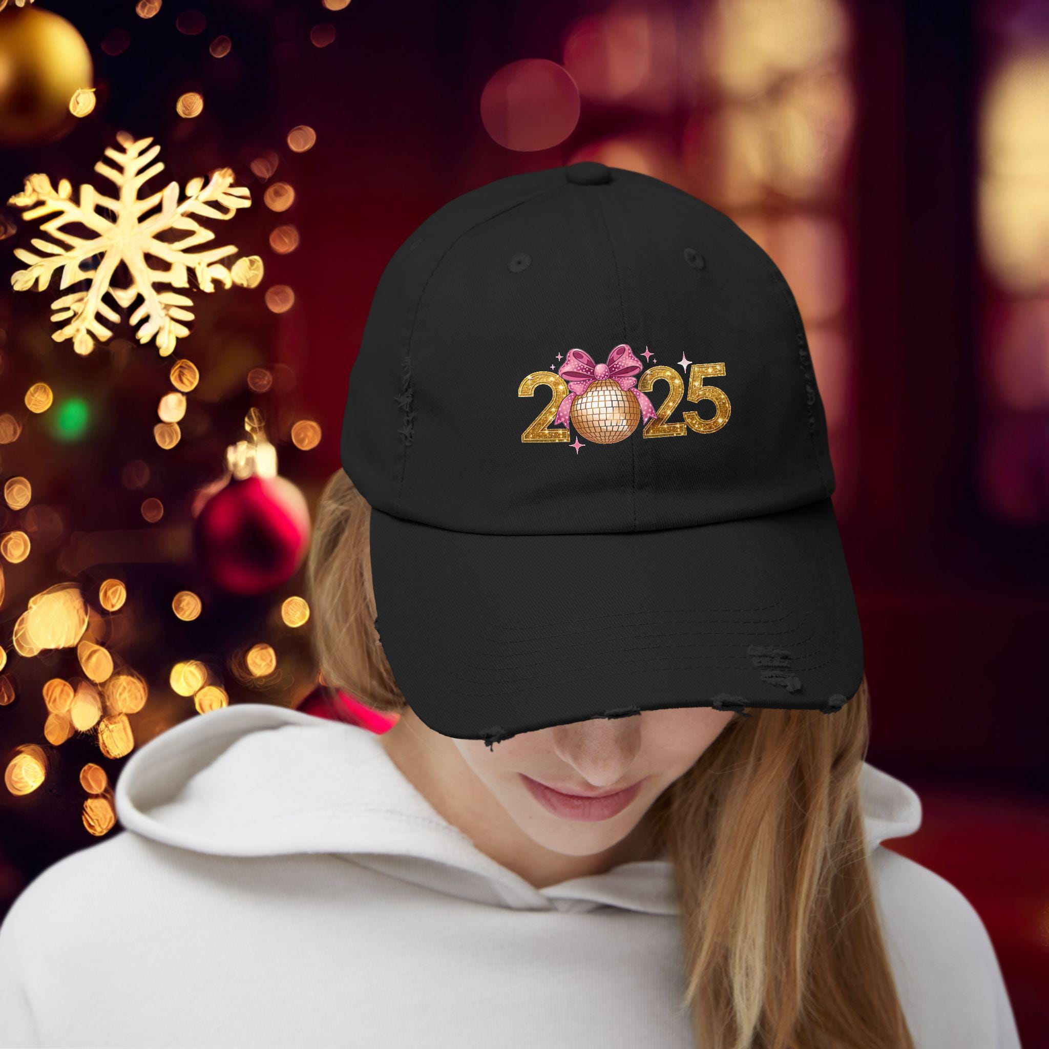 2025 Happy New Years Hat, Cute Pink Bow and Gold Glitter 2025 Trucker ...