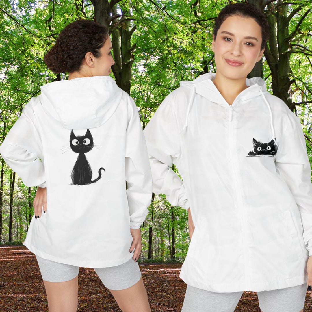 Adult Black Cat Windbreaker Jacket, Full Zip Weather Resistant Anorak ...