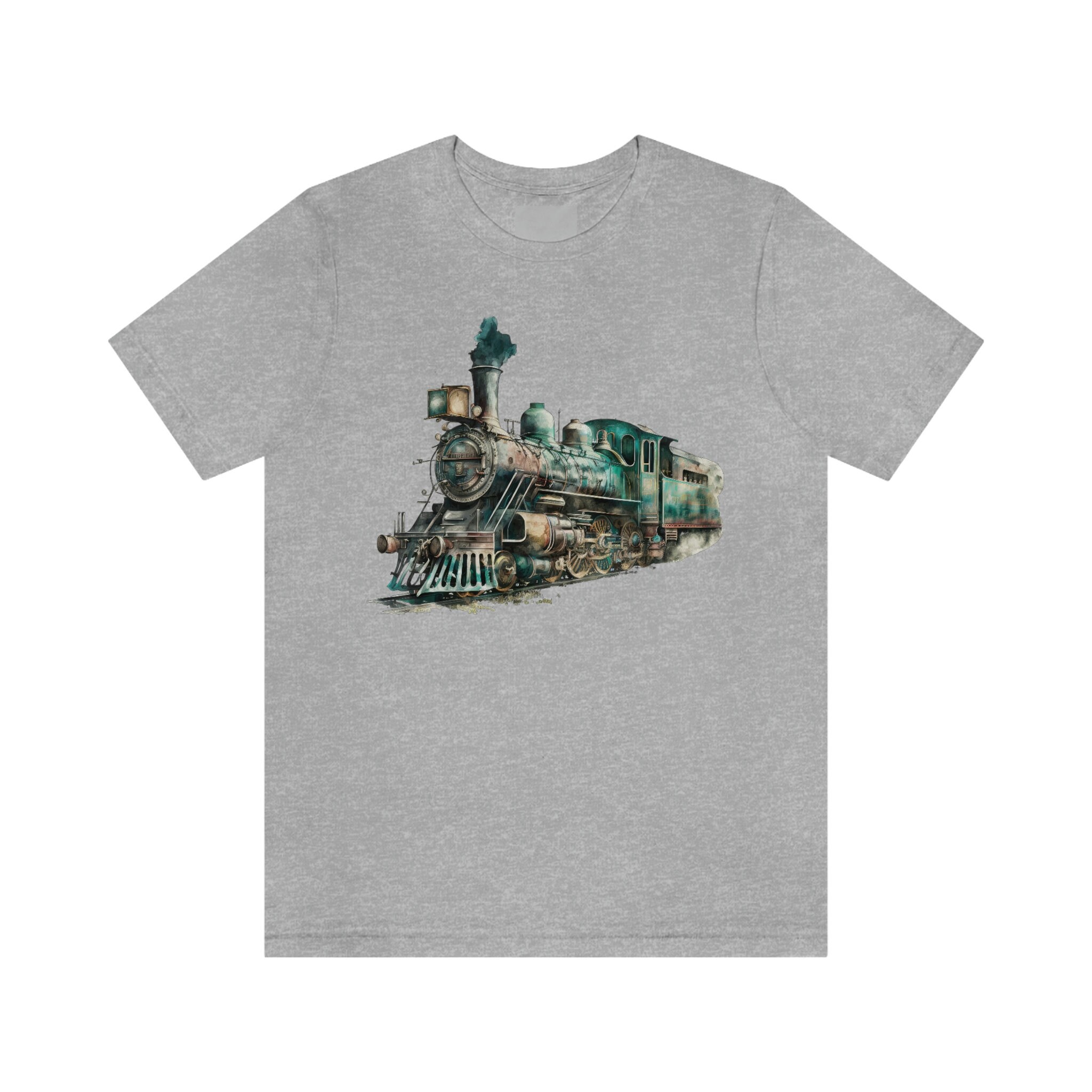 Vintage Train T-shirt, Men's Locomotive Steam Engine Tee, Watercolor ...