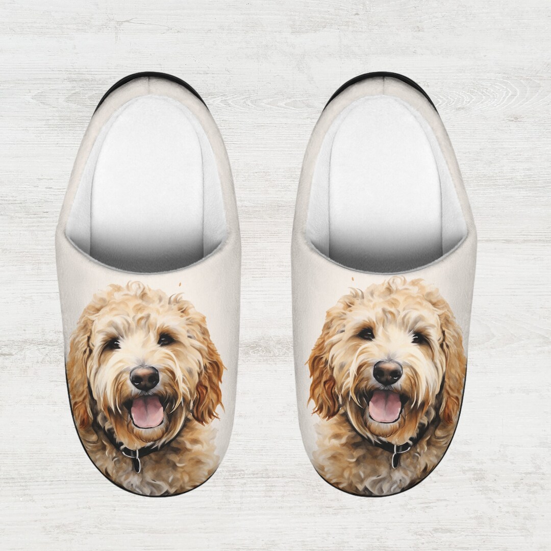 Cute Dog Slippers, Golden Doodle Slippers, Unique Watercolor Golden ...
