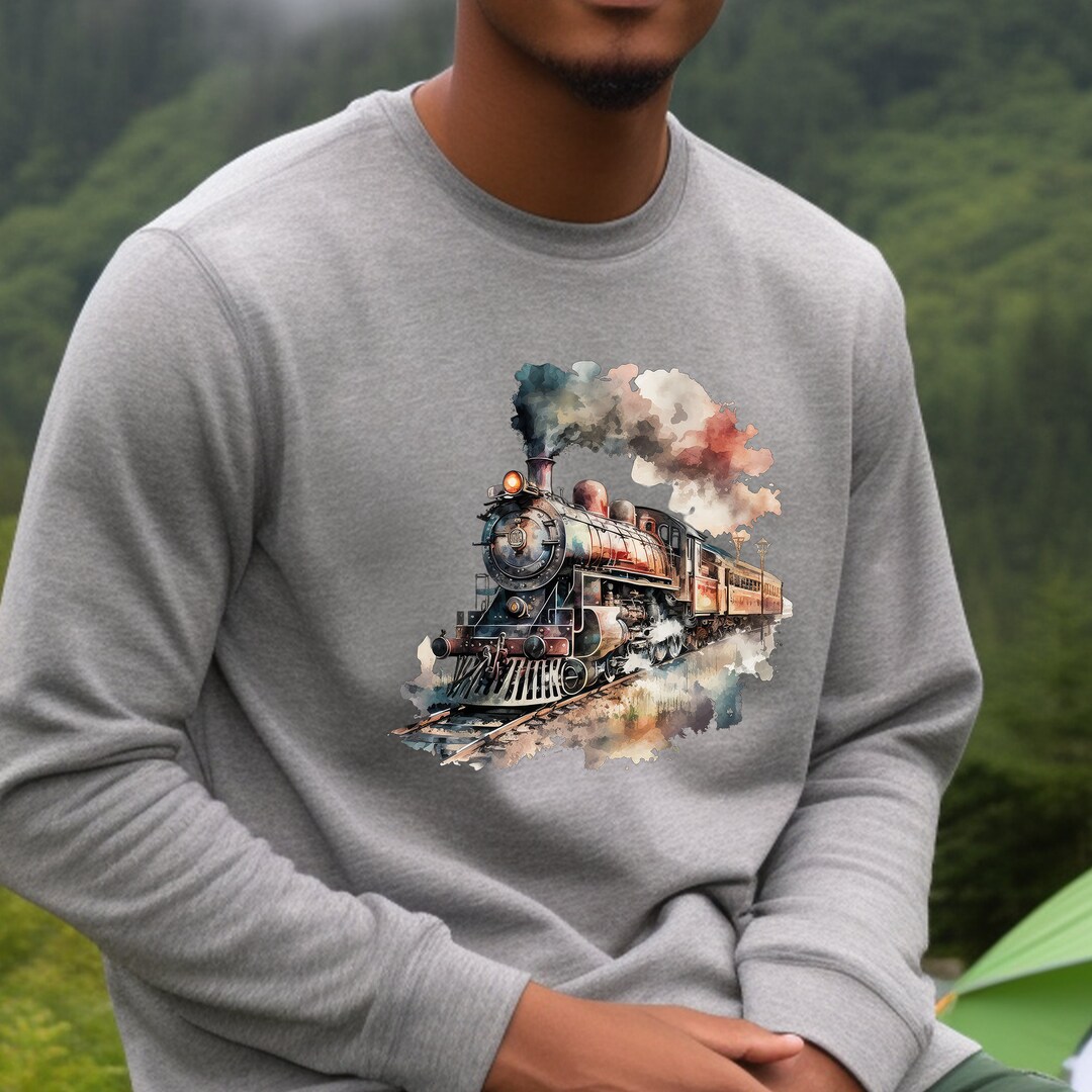 Train Sweatshirt, Bronze Vintage Locomotive Train Steam Engine ...