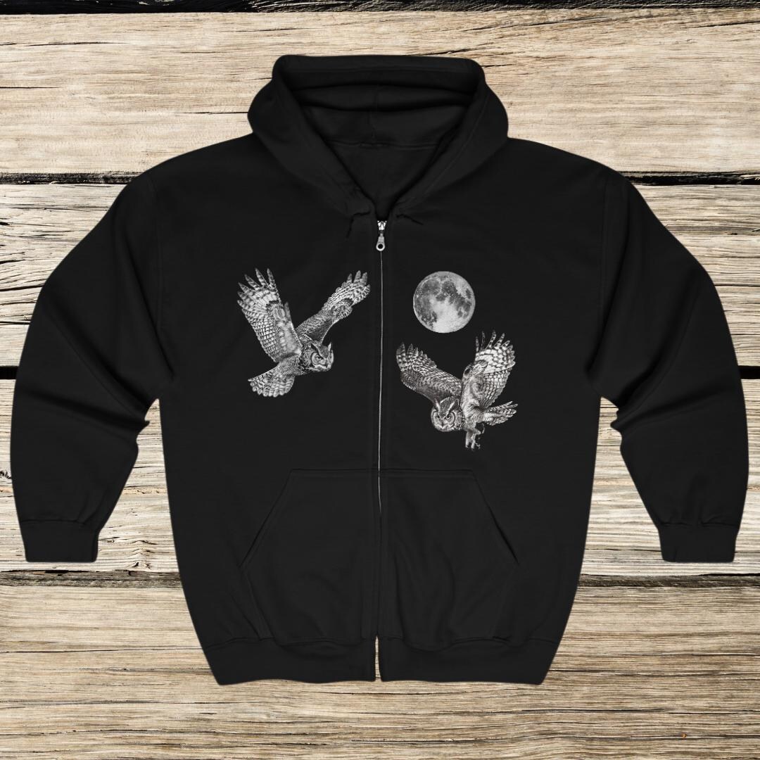 Great Horned Owls Jacket, Full Zip Hoodie or Sweatshirt, Night Flying ...