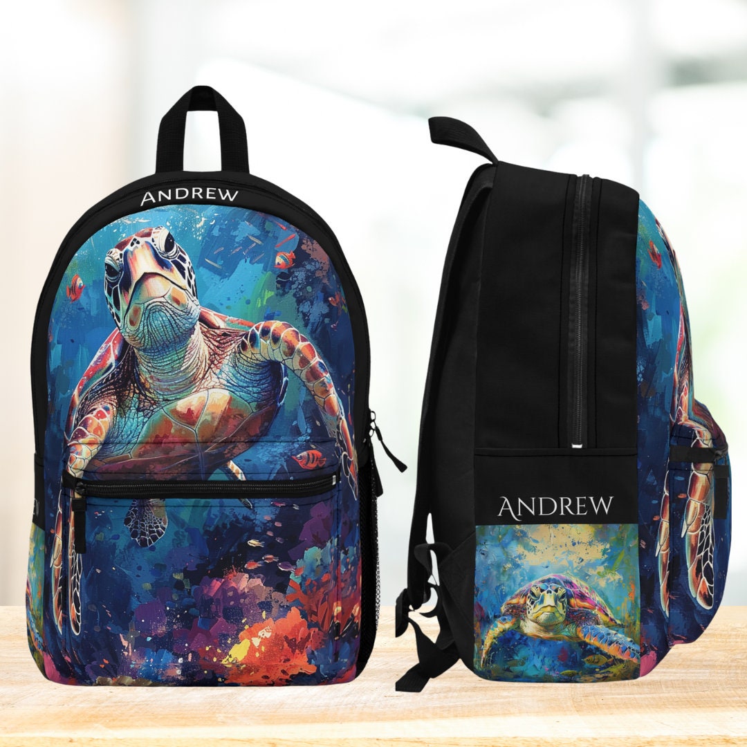 Personalized Sea Turtle Backpack, Ocean Lovers Art Bookbag, Original ...