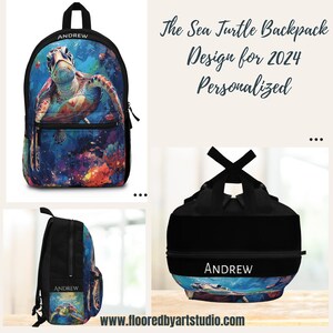 Personalized Sea Turtle Backpack, Ocean Lovers Art Bookbag, Original ...