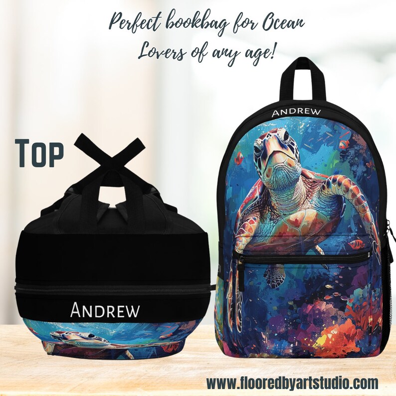 Personalized Sea Turtle Backpack, Ocean Lovers Art Bookbag, Original ...