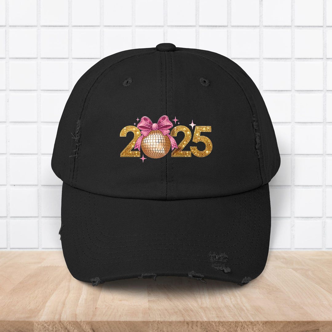 2025 Happy New Years Hat, Cute Pink Bow and Gold Glitter 2025 Trucker ...