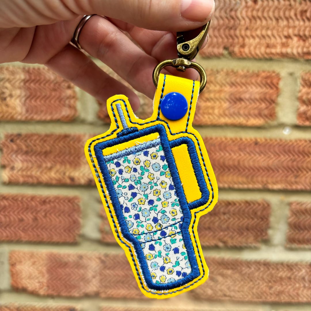 Handmade Machine Embroidered Large Travel Cup Style Key Fob Snap Tab - Etsy