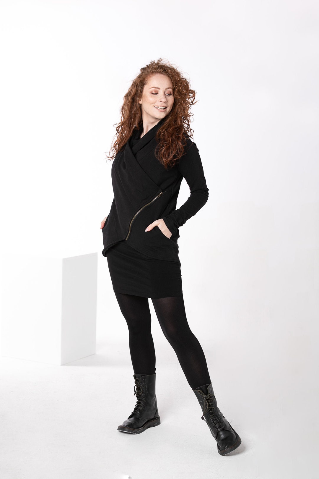 Black Cotton Wrap Jacket, Asymmetric Steampunk Cardigan, Plus Size - Etsy