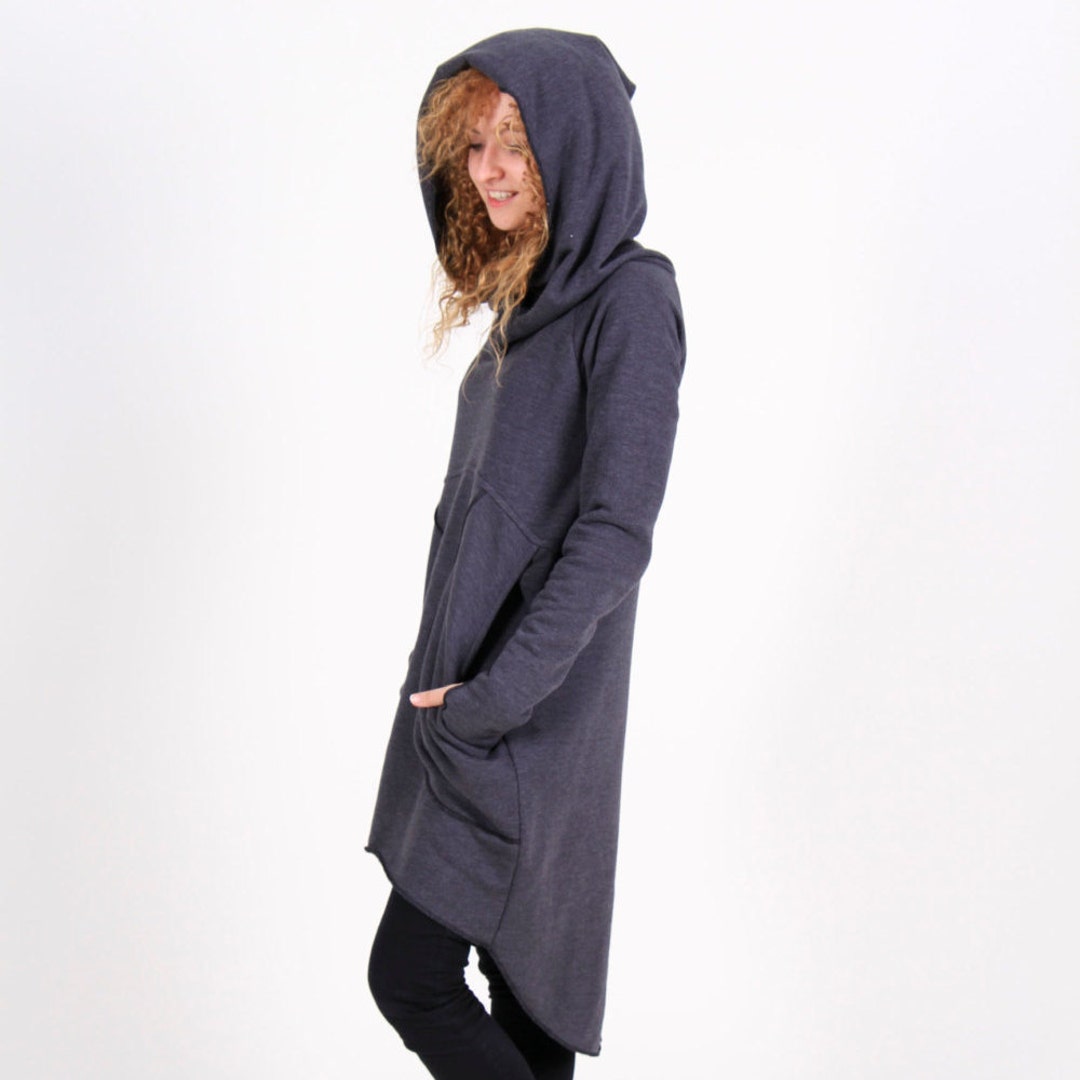 Asymmetrical Hoodie Dress, Avant Garde Gray Cotton Tunic, Plus Size ...