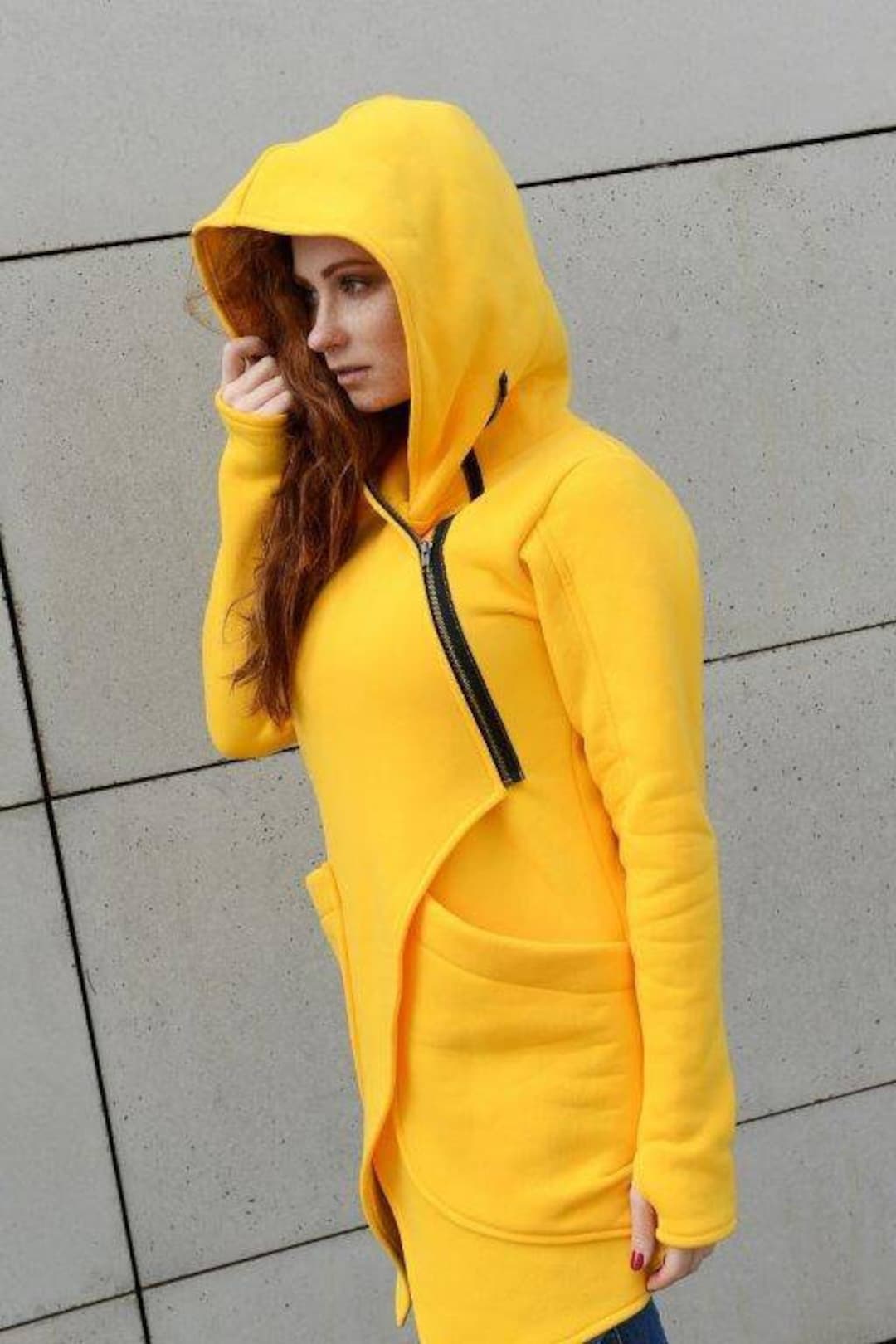 Yellow Hoodie, Yellow Hooded Sweatshirt, Plus Size Clothing, Yellow ...