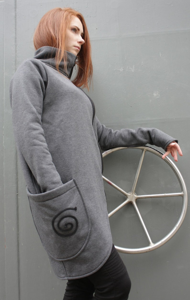 Asymmetric Sweatshirt, Gray Sweatshirt, Plus Size Clothing, Winter ...