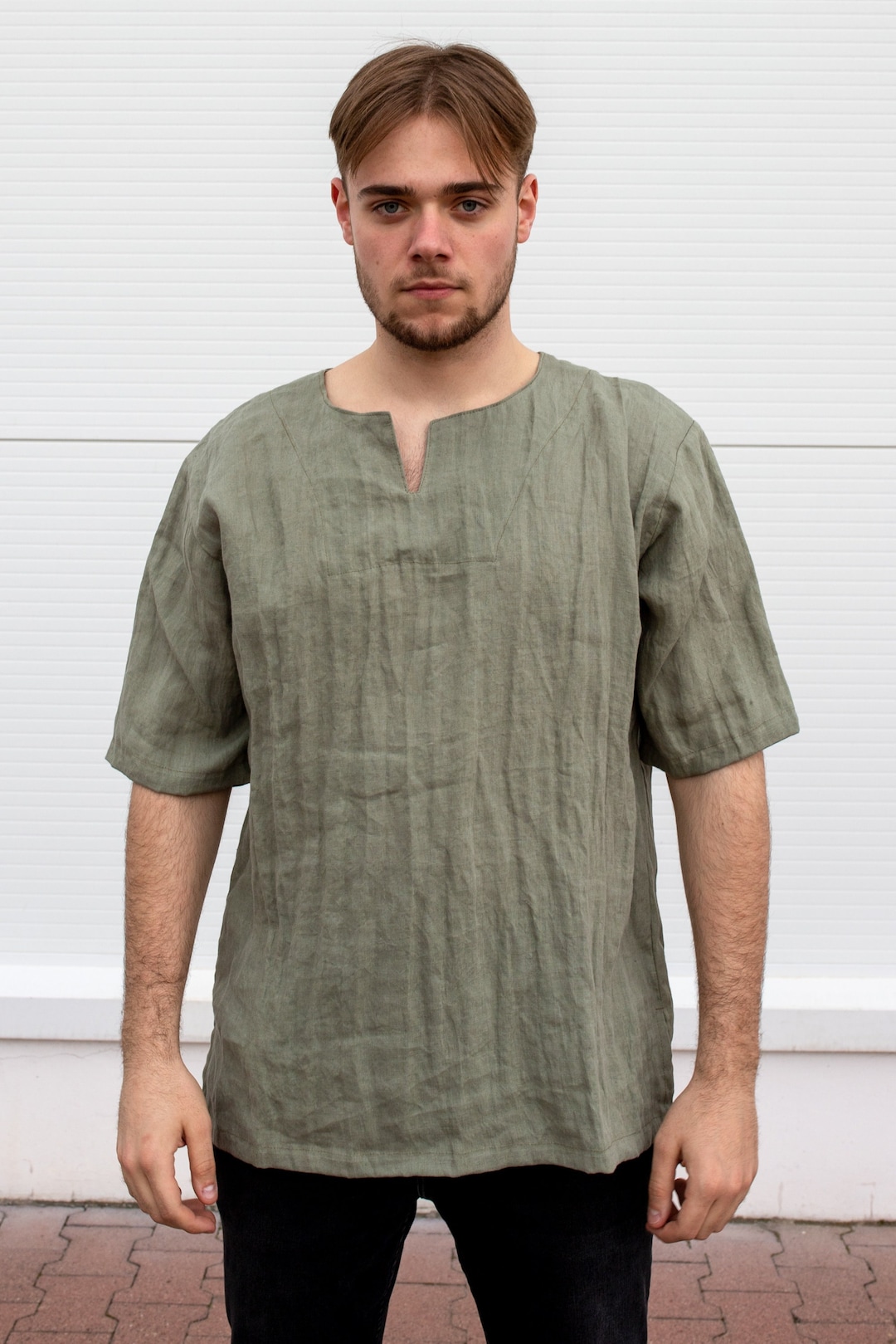Men Medieval Linen Tunic, Short Sleeve Tunic, Linen Tshirt, Lightweight ...