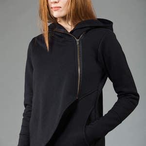 Black Wrap Jacket, Womens Clothing, Asymmetrical Wrap Jacket, Big Hood ...