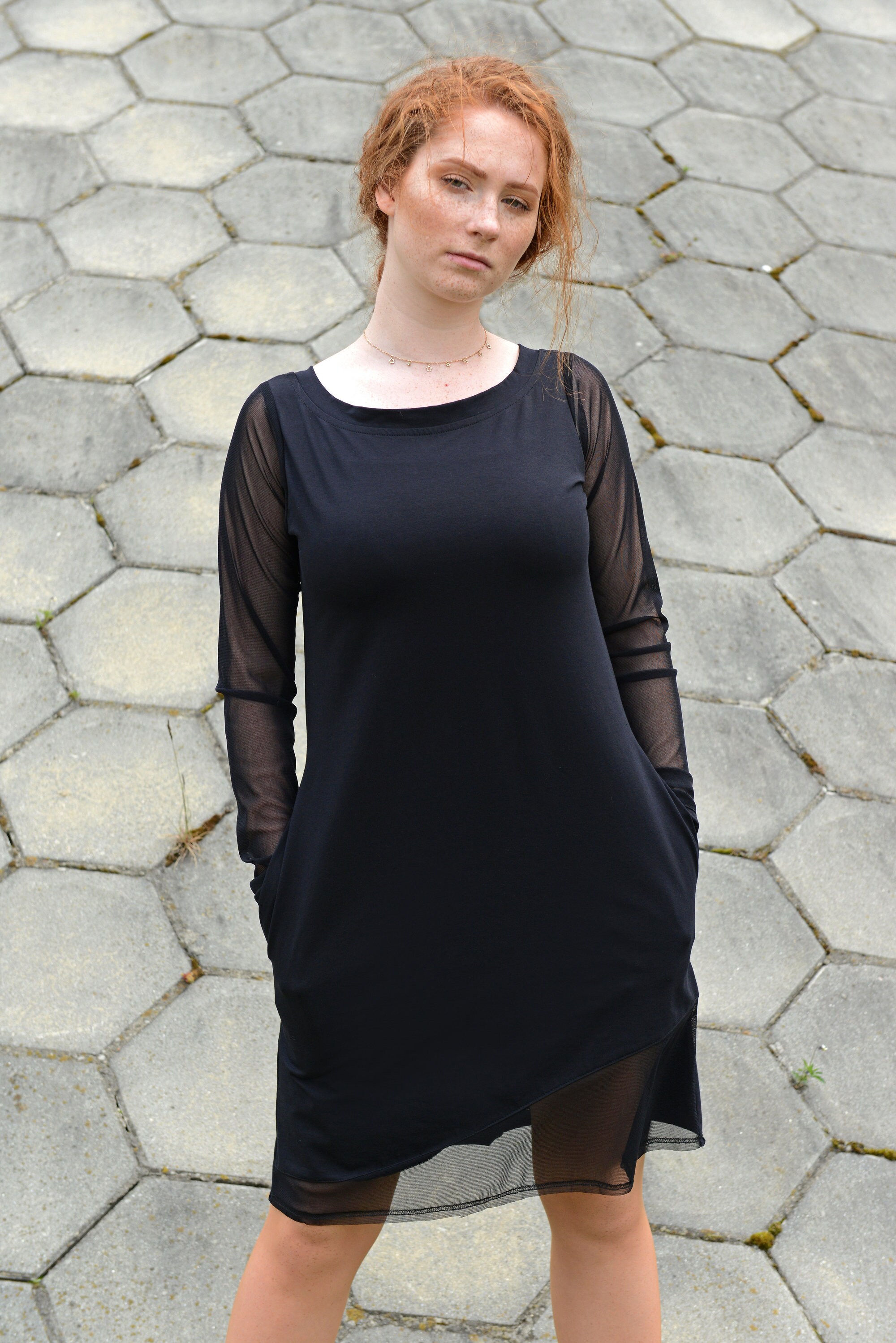 Black Cotton Tulle Dress, Sheer Sleeve Steampunk Clothing - Etsy