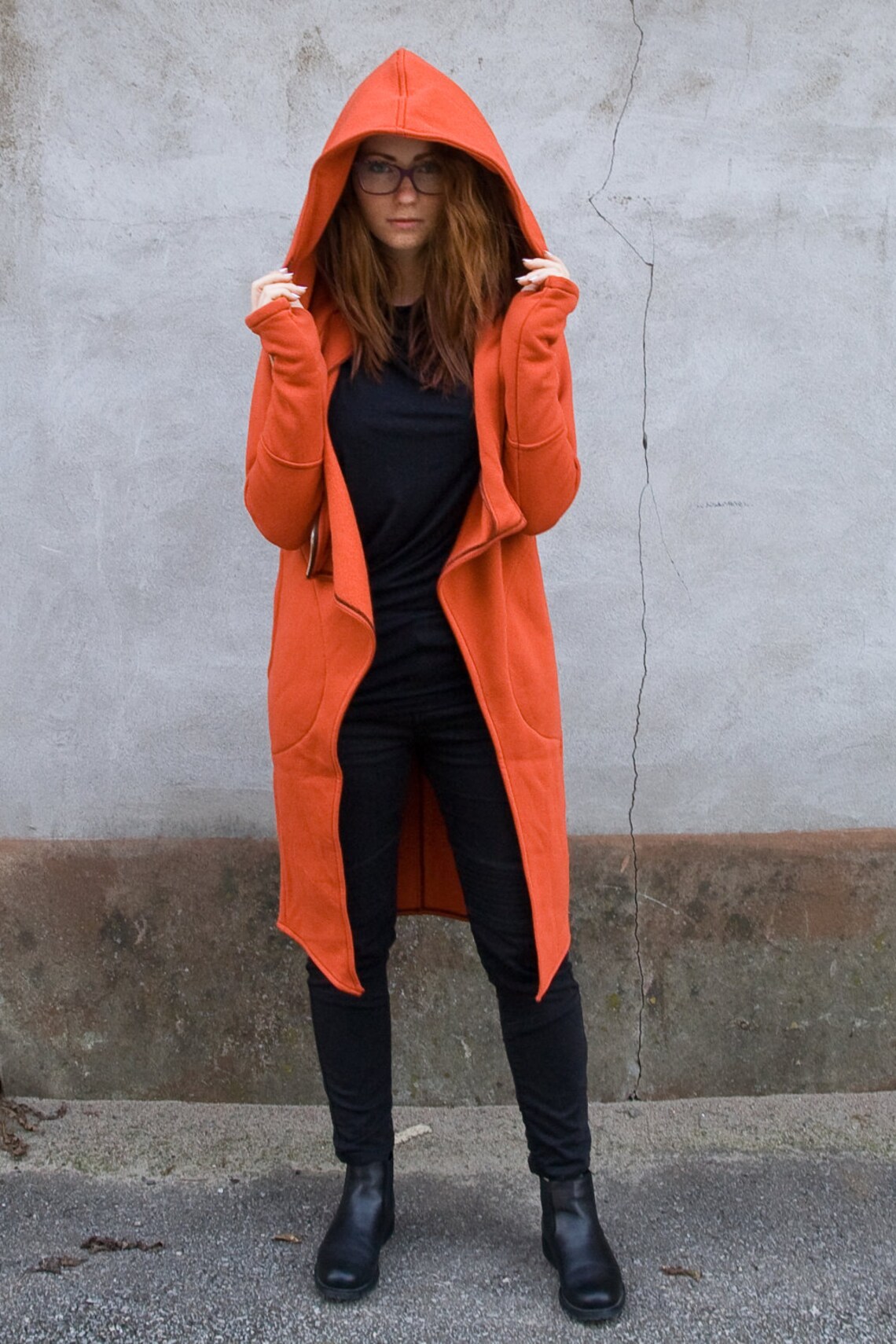Burnt Orange Coat Asymmetrical Coat Zip up Coat Hoodie - Etsy