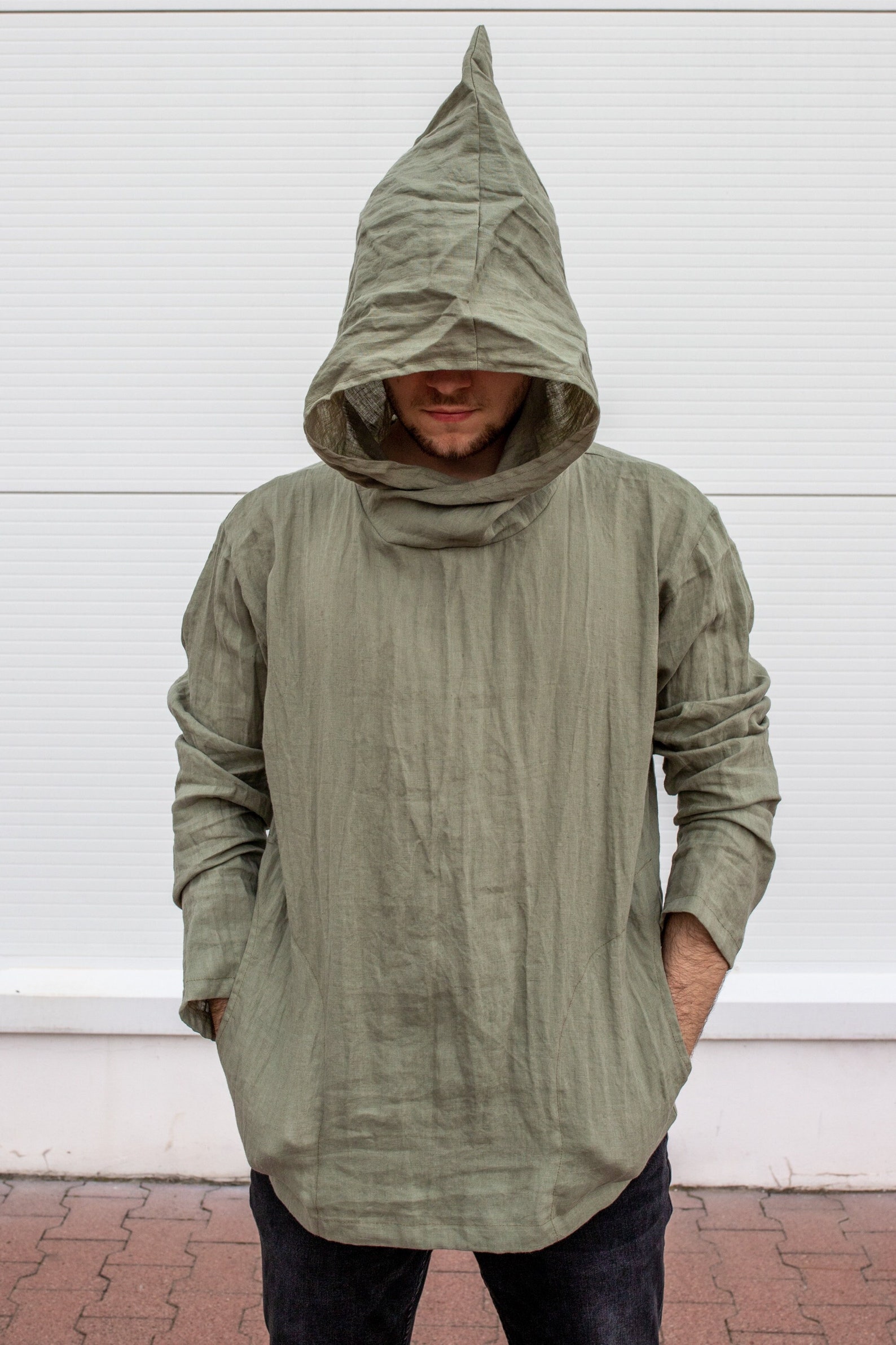 Linen Hooded Tunic, Medieval Style, Jedi Clothing, Plus Size Mens ...
