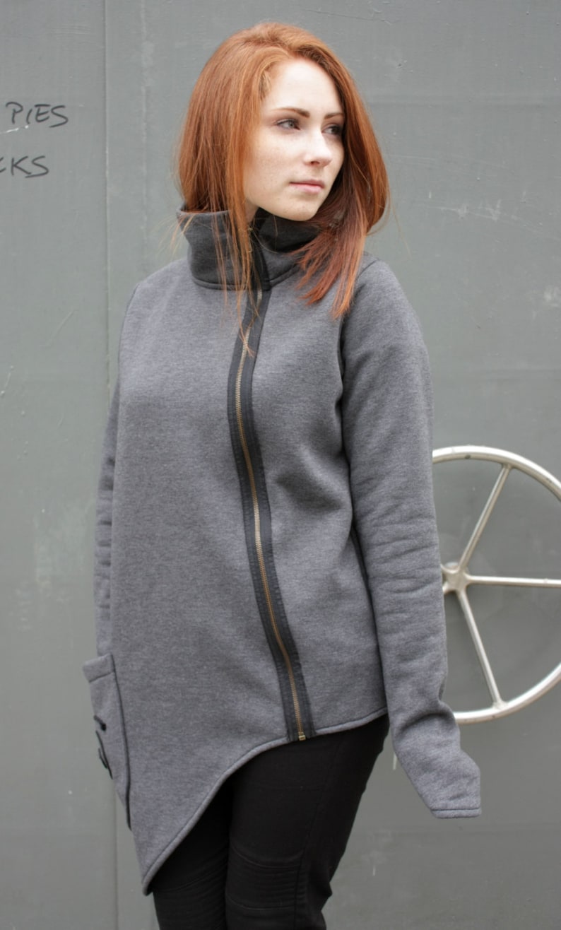 Asymmetric Sweatshirt, Gray Sweatshirt, Plus Size Clothing, Winter ...