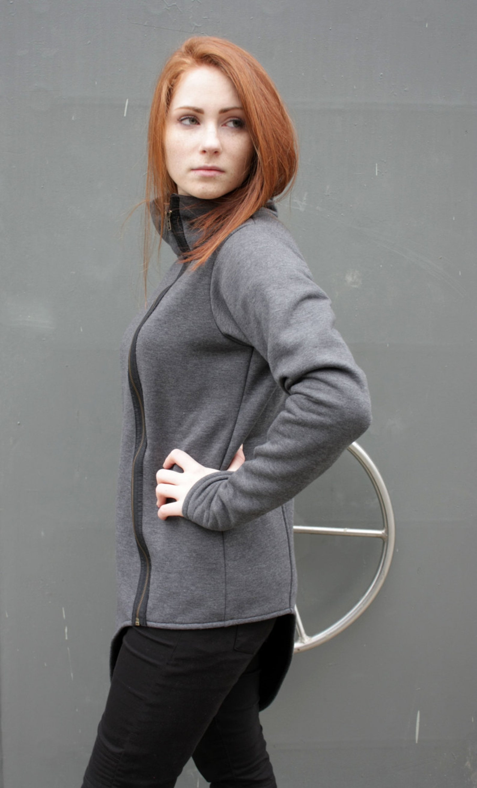 Asymmetric Sweatshirt, Gray Sweatshirt, Plus Size Clothing, Winter ...