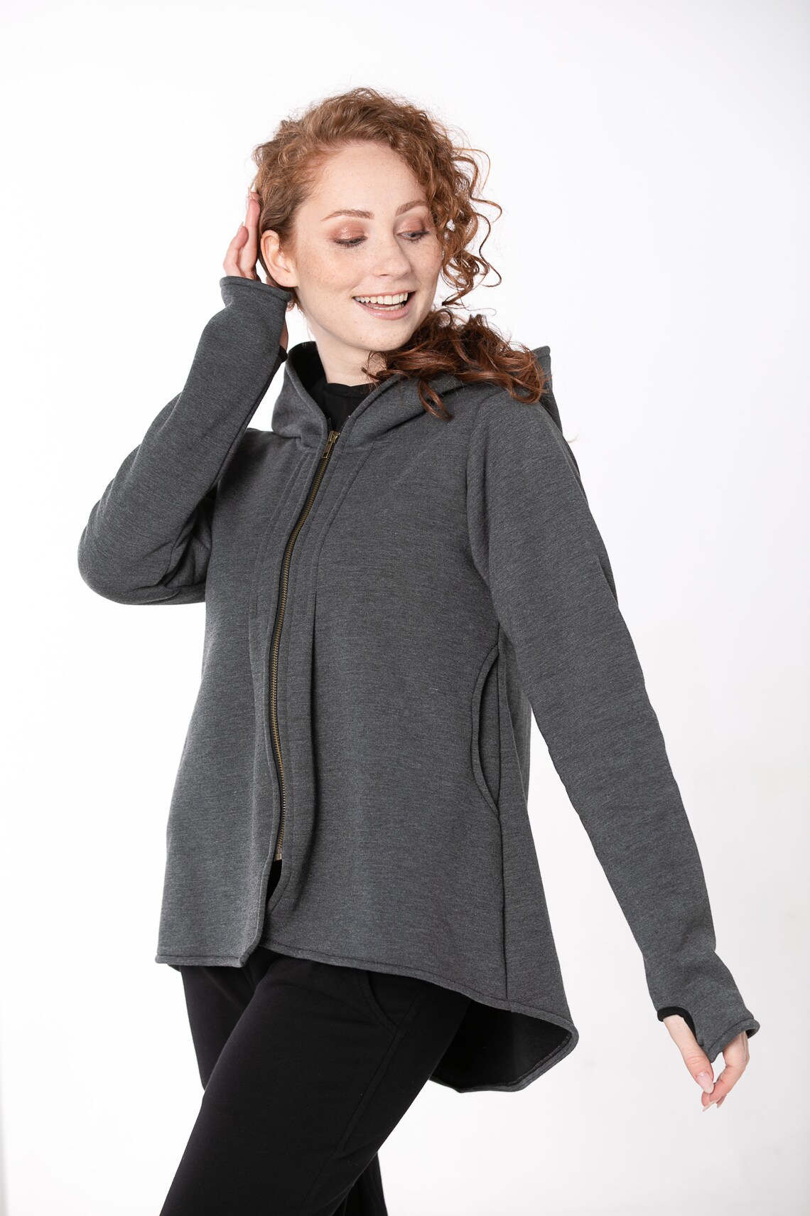 Women Short Coat, Hooded Jacket, Cotton Hoodie, Petite Coat, Thumb Hole ...