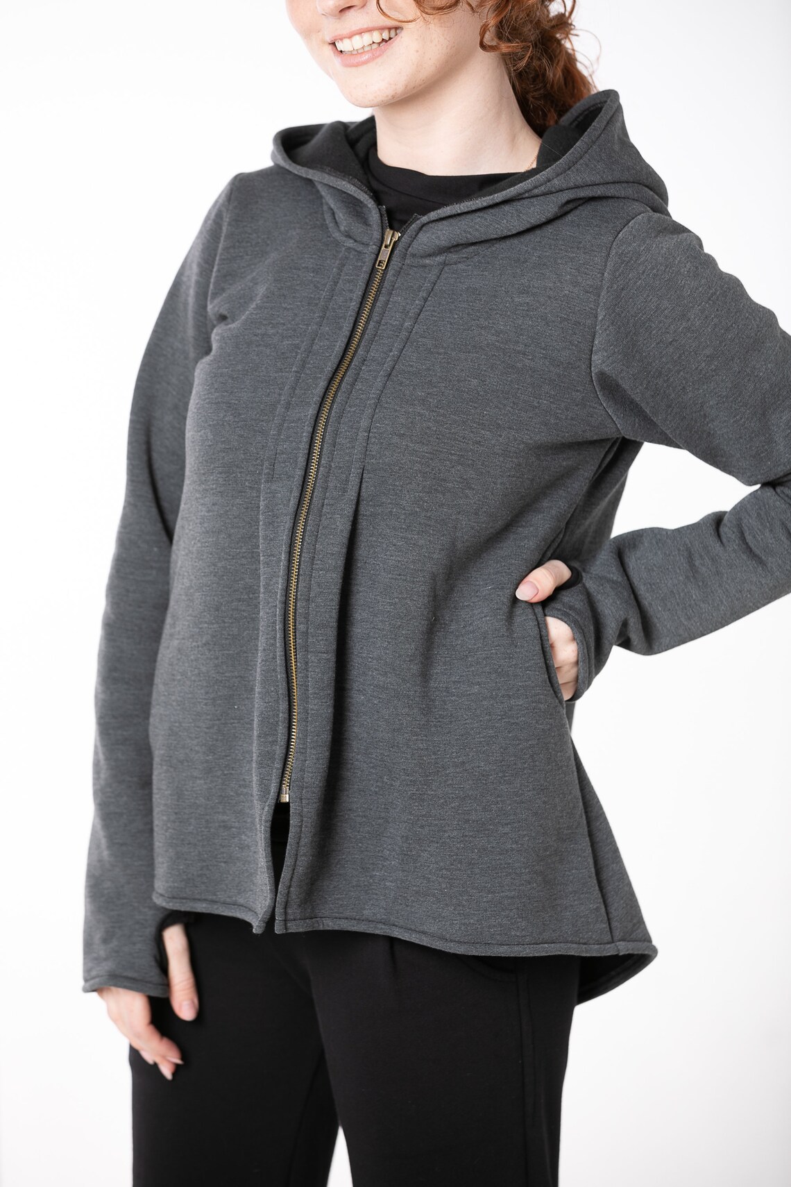 Women Short Coat, Hooded Jacket, Cotton Hoodie, Petite Coat, Thumb Hole ...