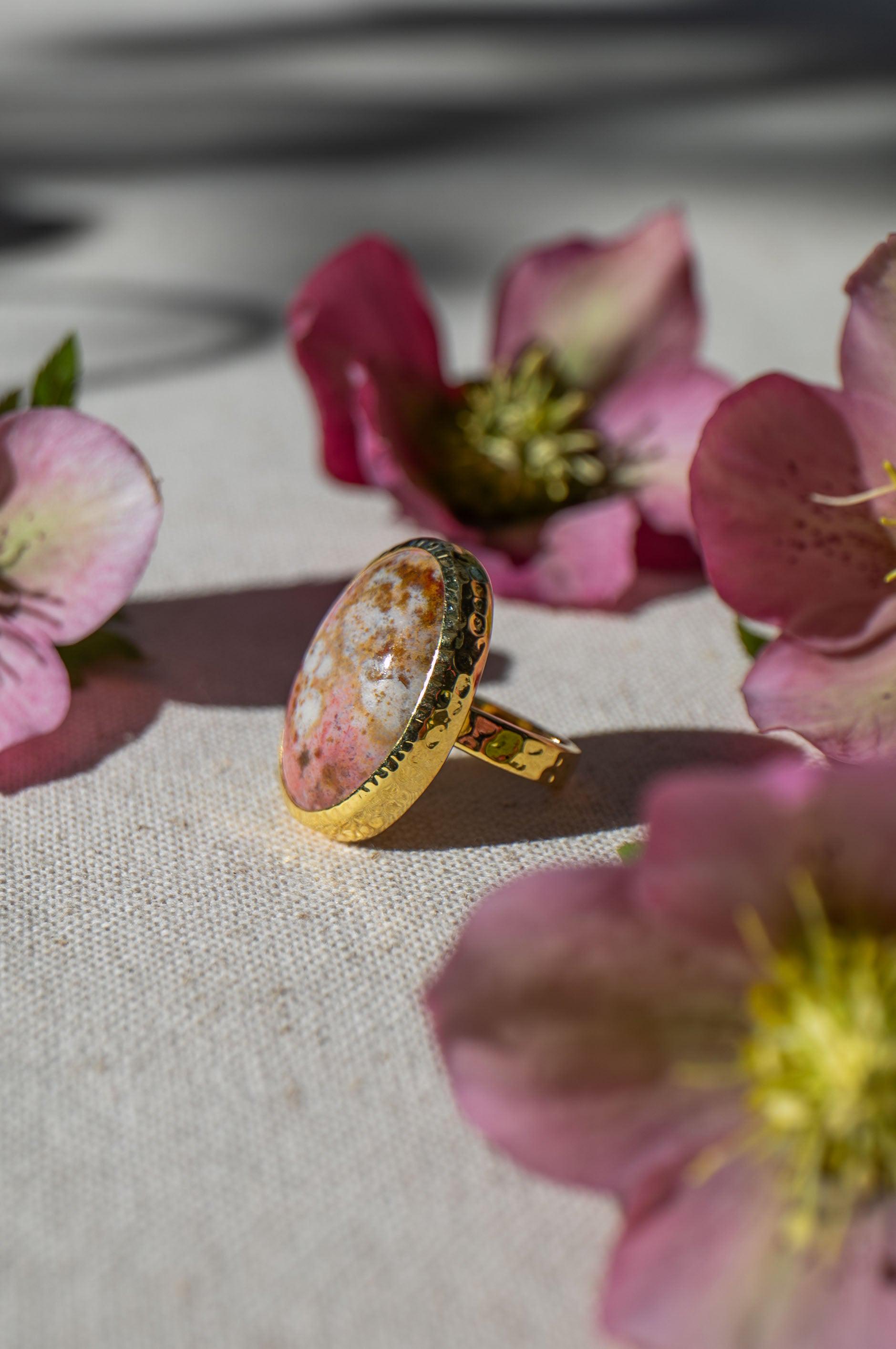 Pink Ocean Jasper Ring in 14k Gold Plated Sterling Silver - Size 8 US ...