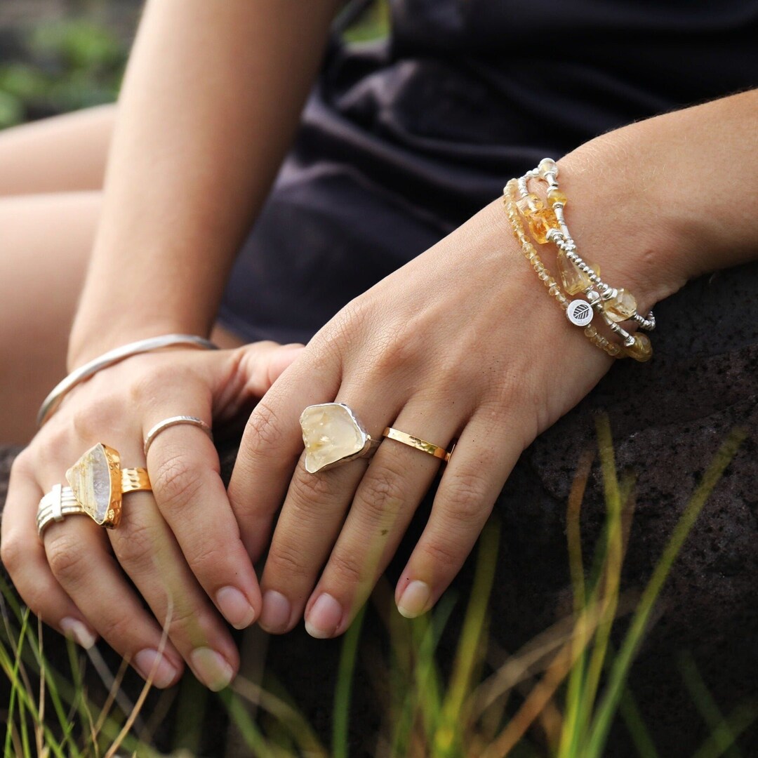 Citrine Golden Rutile Quartz Three Strand Bracelet With Thai Hill Tribe ...