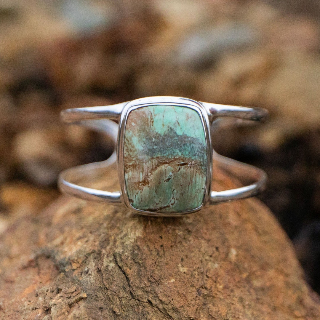 Variscite Cuff Bangle in Solid Brushed Sterling Silver - Etsy