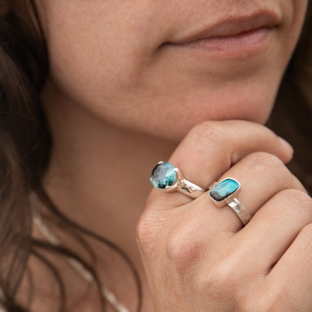 Lovely Lightning Ridge Opal Set in Sterling Silver With Textured Band ...