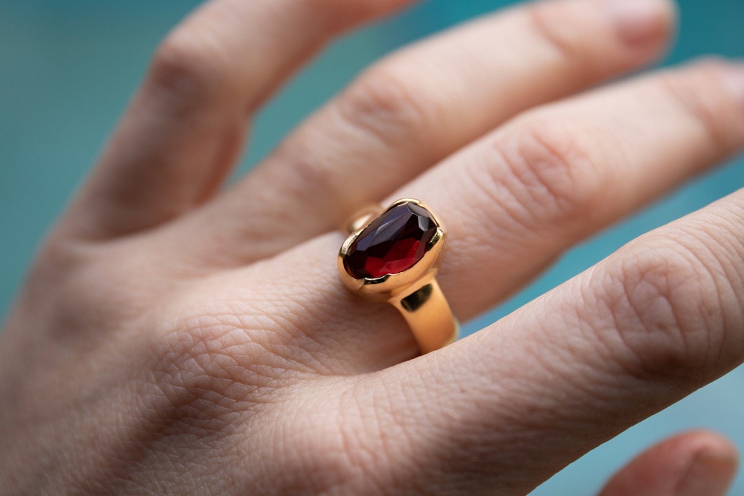 Lovely High Grade Faceted Garnet Ring Set in 14k Gold Plated Sterling ...