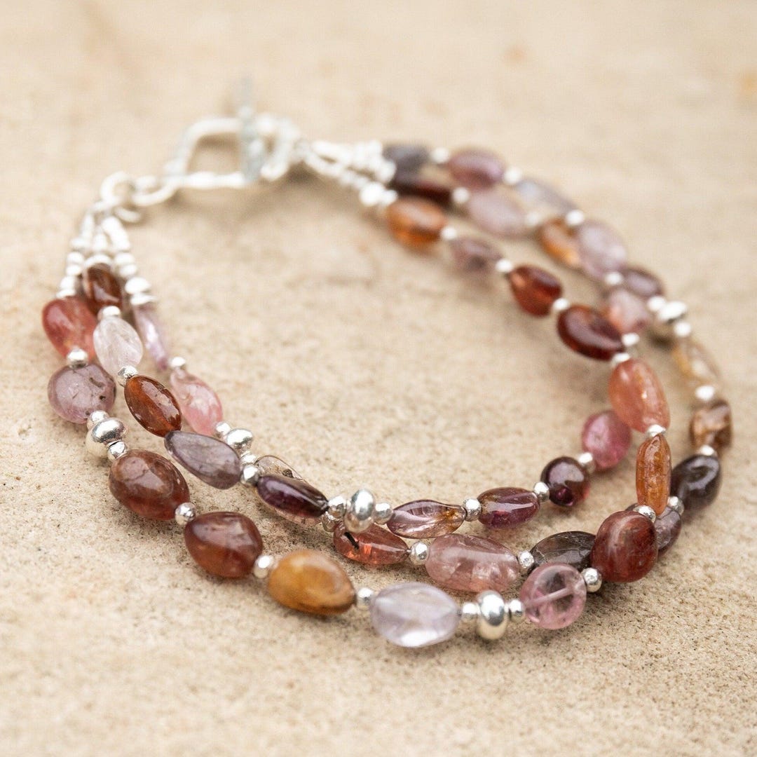 Handmade Three Strand Spinel and Thai Hill Tribe Silver Bracelet - Etsy ...