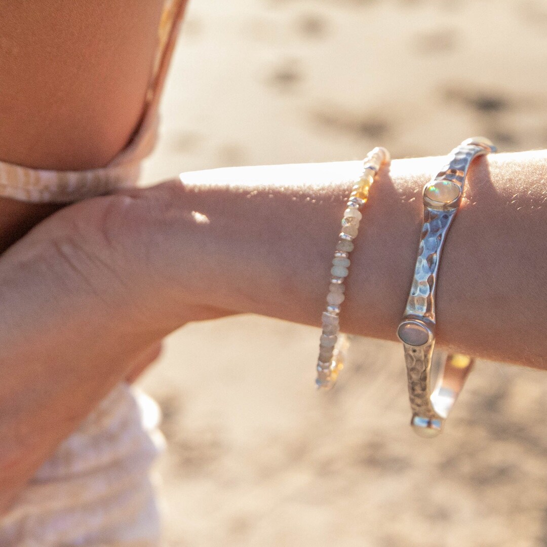 Ethiopian Opal Bangle in Beaten Sterling Silver Statement Opal Bangle ...