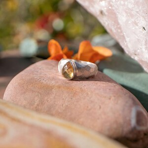 Faceted Citrine Ring in Brushed Sterling Silver Signet Setting Size 8.5 ...