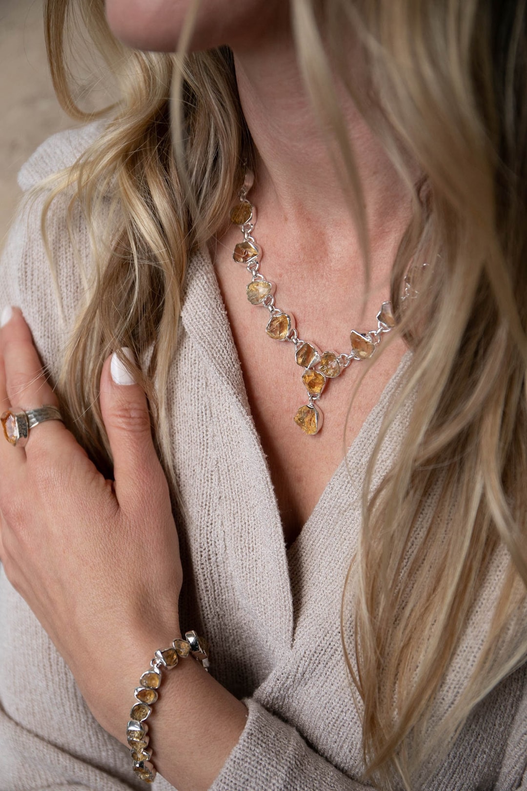 Statement Raw Citrine Necklace With Sterling Silver - Gemstone Necklace ...