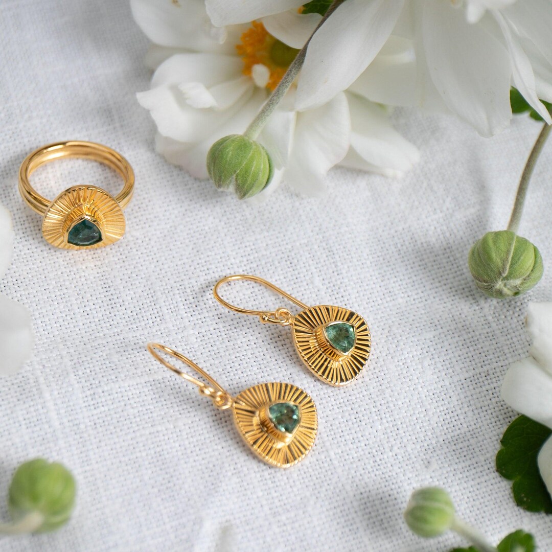 Gorgeous Raw Indicolite or Blue Tourmaline Earrings in Gold Plated ...