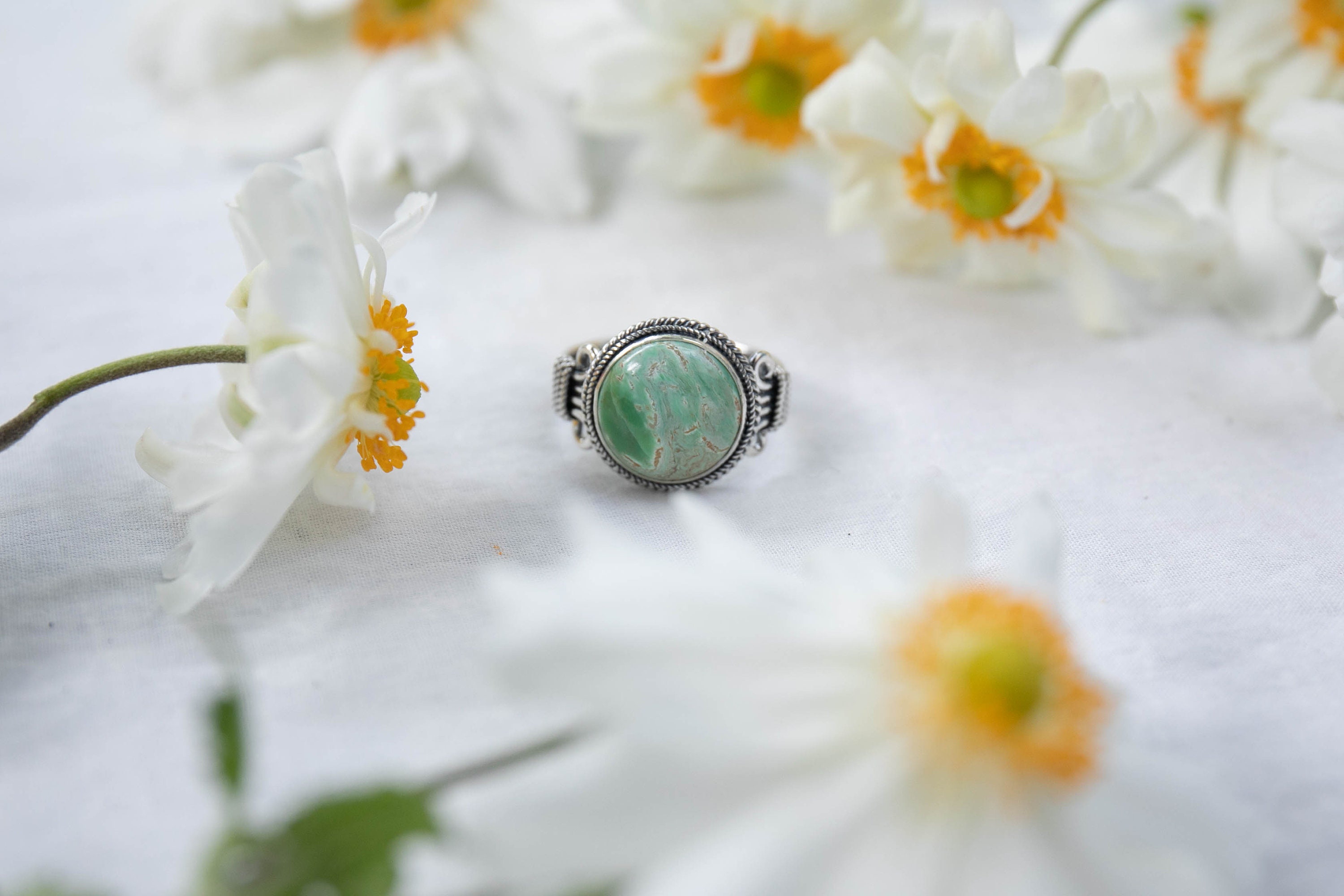 One of a Kind Variscite Ring Set in Tribal Design Sterling Silver ...
