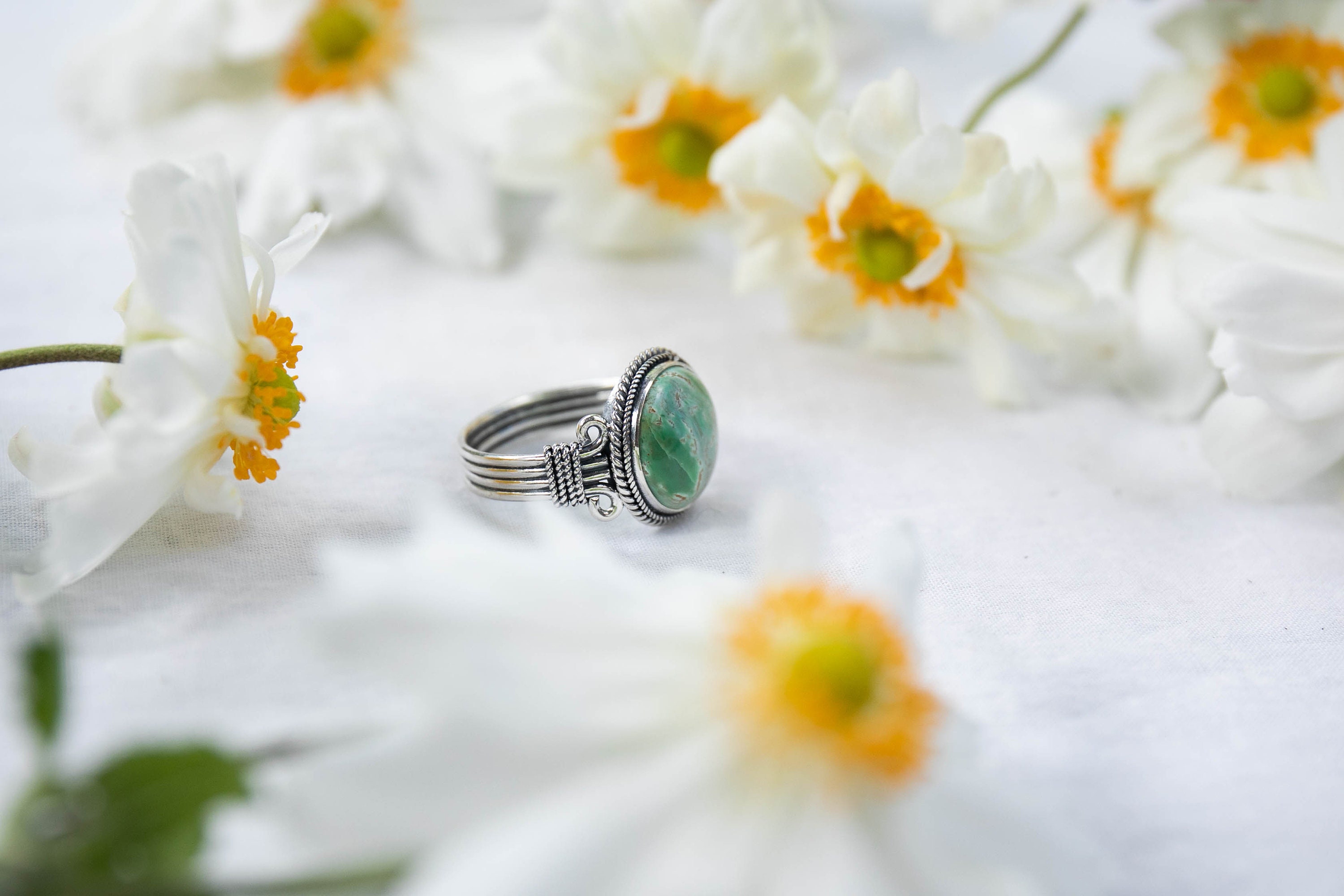 One of a Kind Variscite Ring Set in Tribal Design Sterling Silver ...