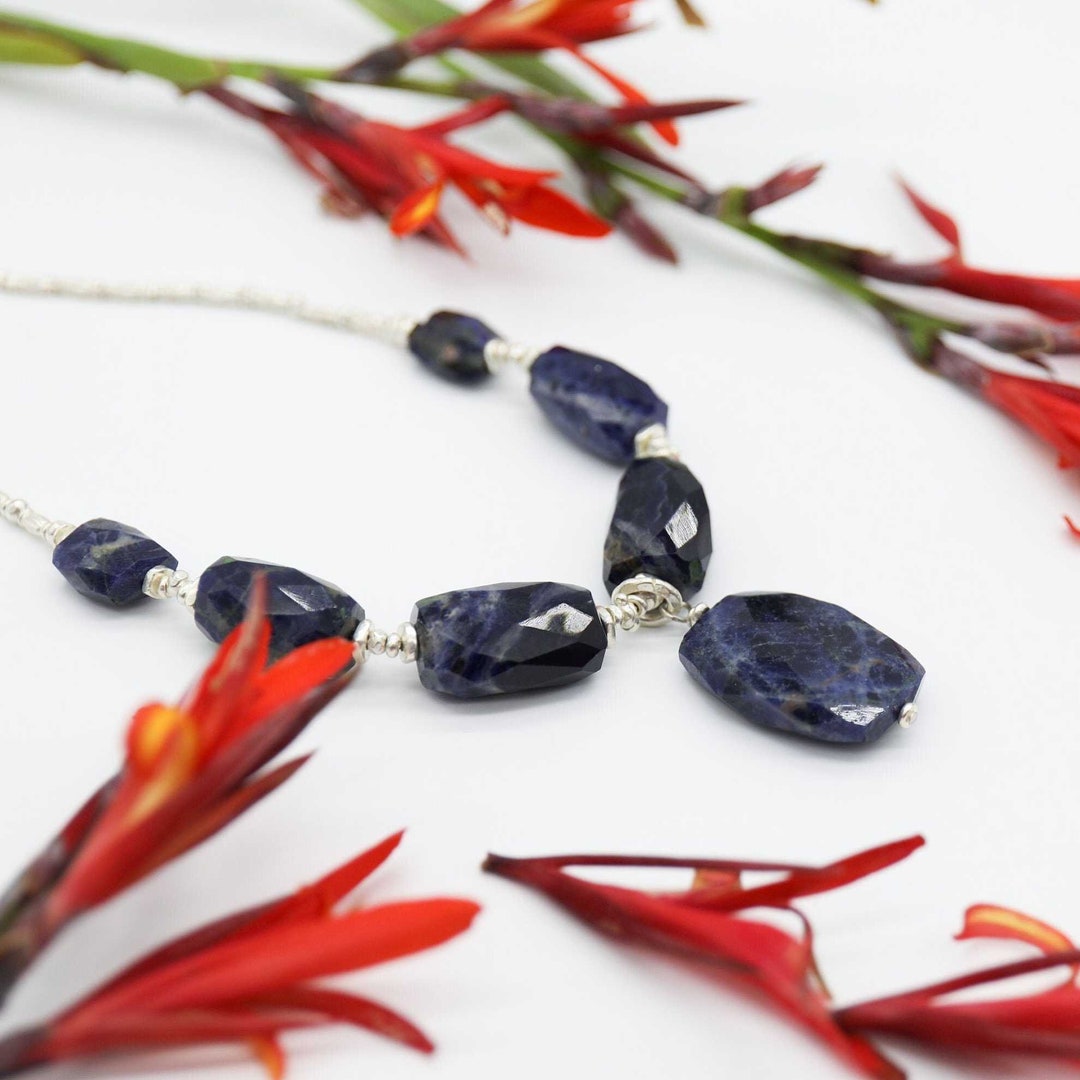 Faceted Sodalite and Thai Hill Tribe Silver Necklace - Etsy