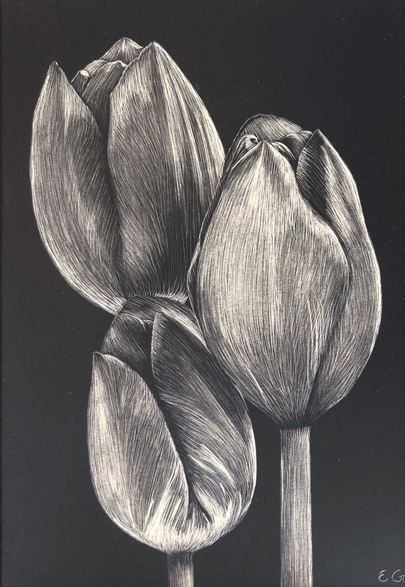 Scratchboard Art Flowers