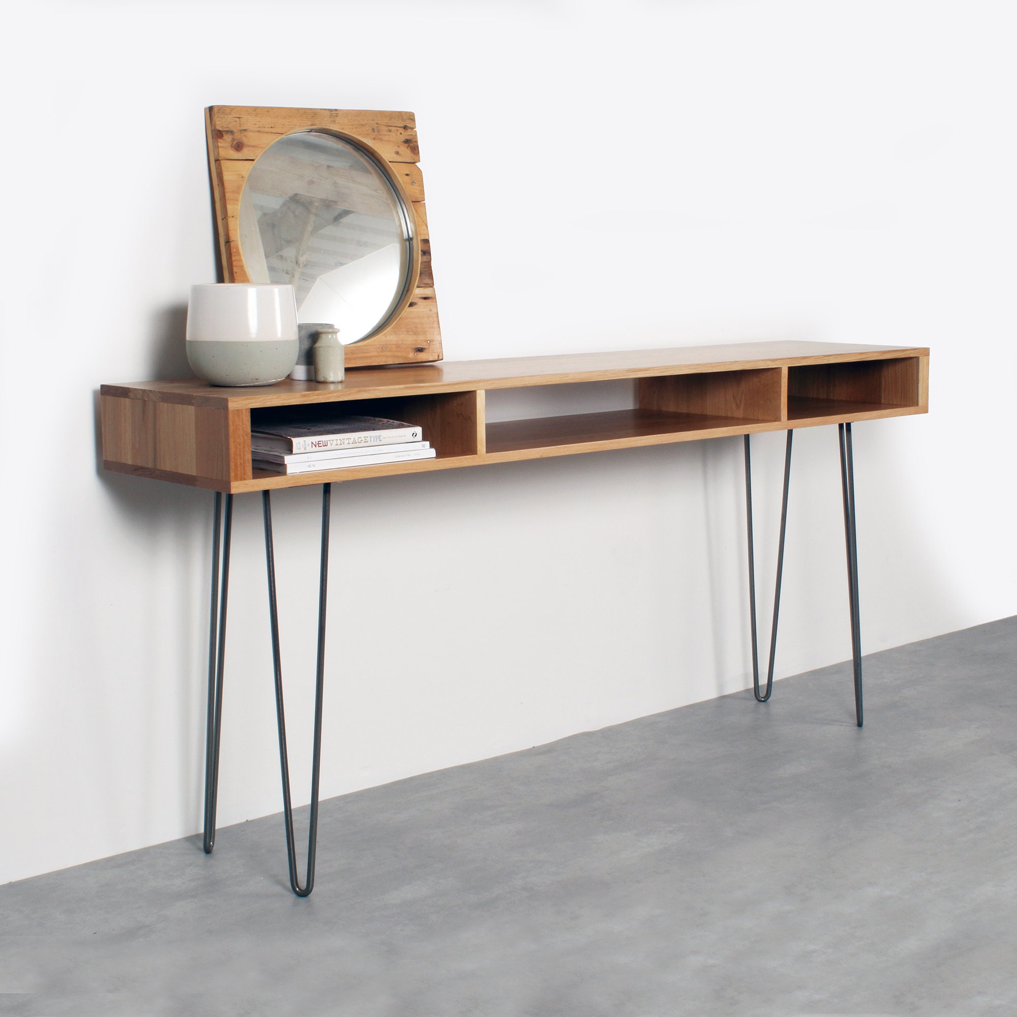 Extra Wide Console Table. Minimalist Solid Premium Oak Storage Desk on ...