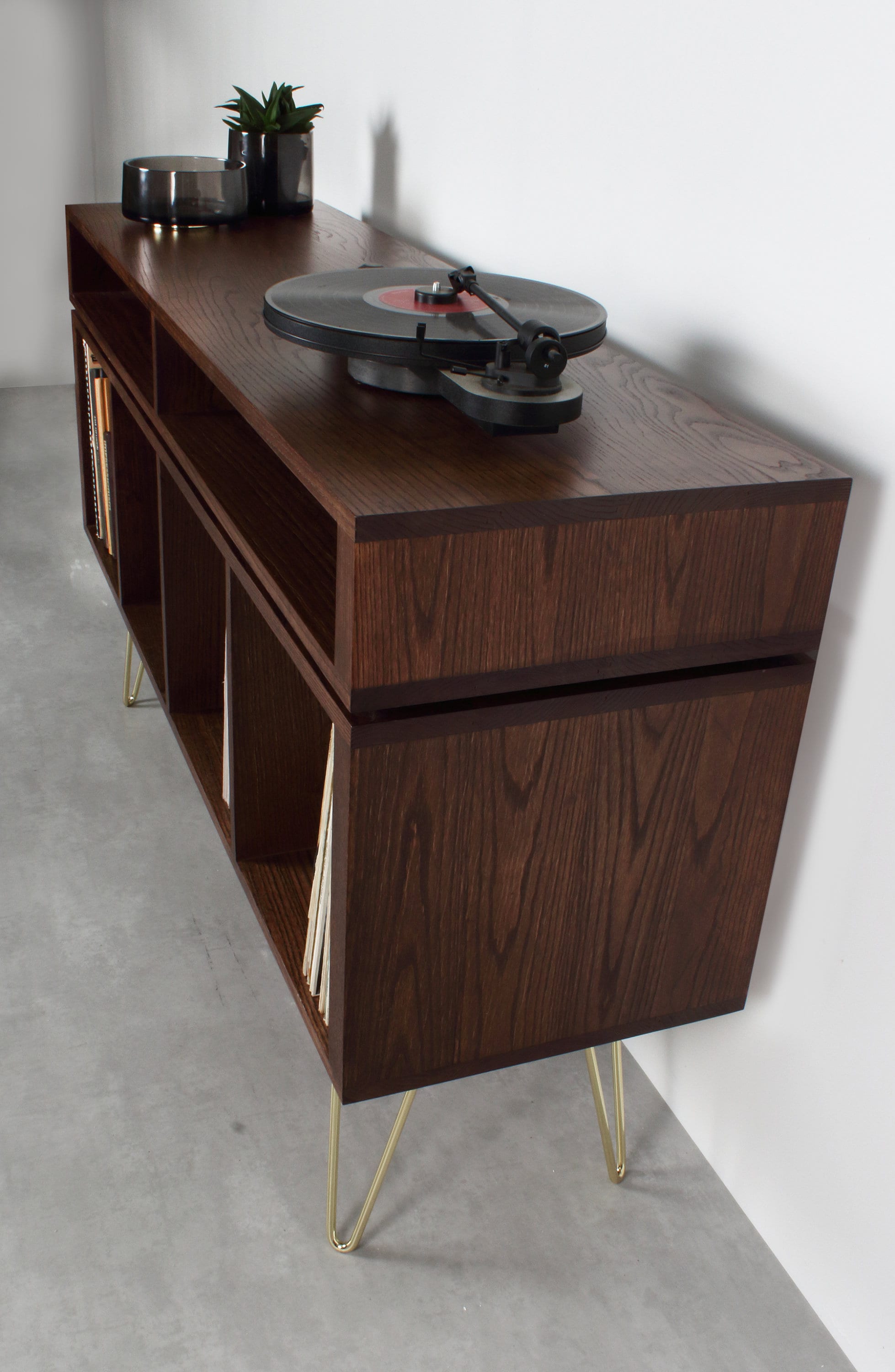 Vinyl Storage Record Player Stand Media Storage Console Large Dark Ash ...