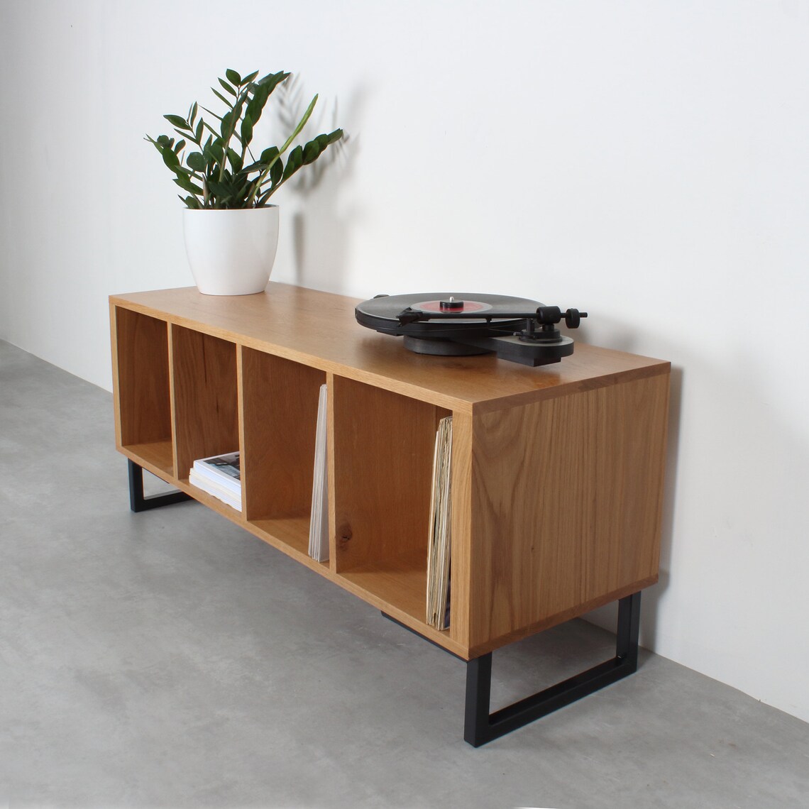 Oak Vinyl Storage Record Player Stand Solid Oak on Minimalist - Etsy UK