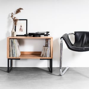 Small Oak Record Player Stand, Premium Solid Wood Vinyl Storage on ...