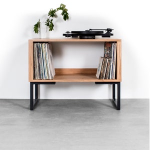 Small Oak Record Player Stand, Premium Solid Wood Vinyl Storage on ...